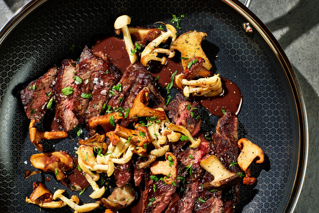 Pan-Seared Bavette Steak with Wild Mushrooms & Red Wine Sauce – HexClad ...