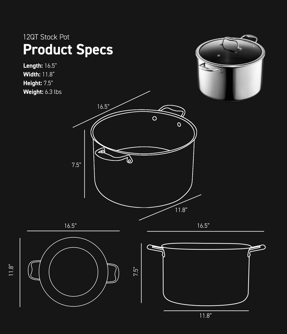 12QT Hybrid Stock Pot with Lid (11.35L) – HexClad Cookware Canada
